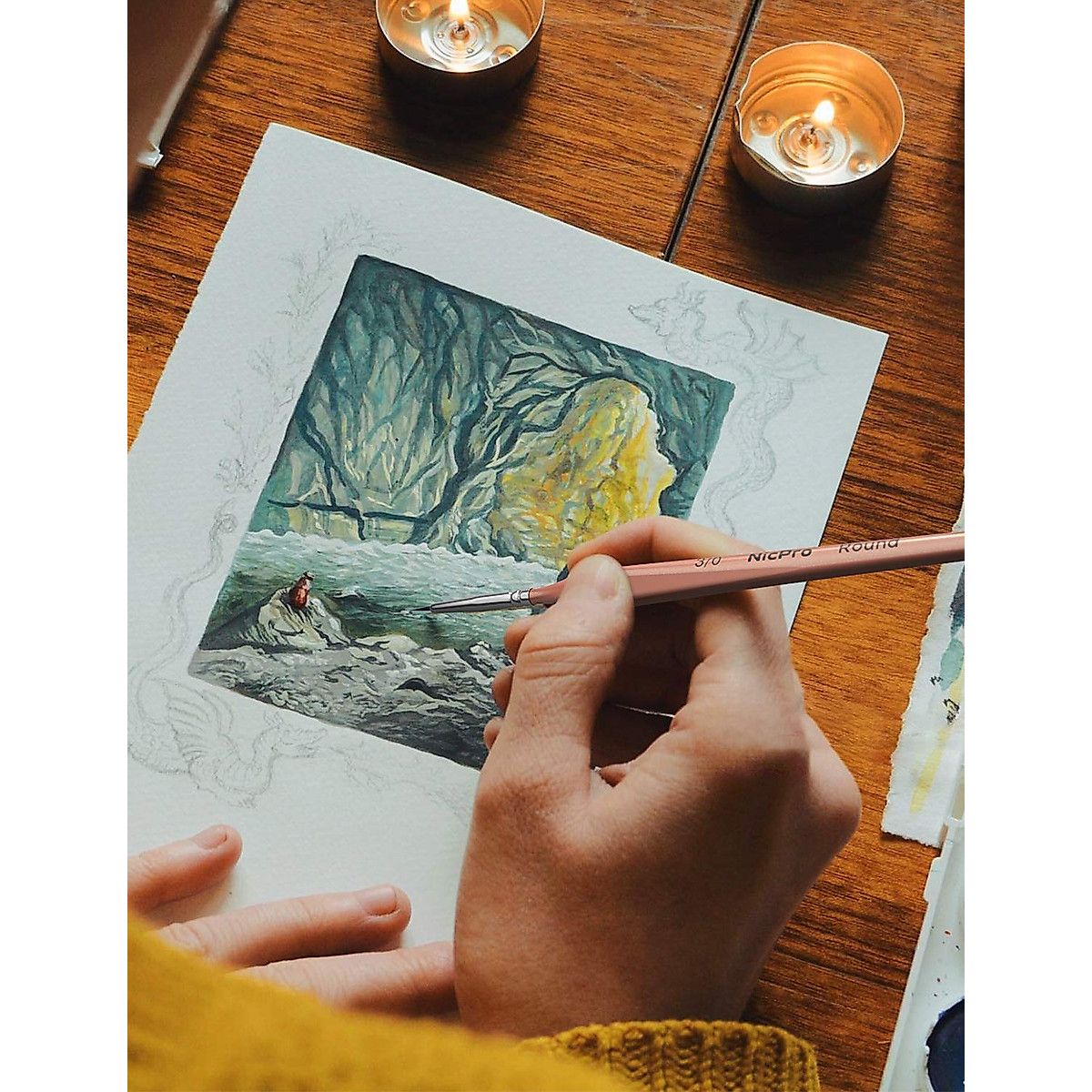 Nicpro Detail Paint Brushes 5 PCS Extra Fine Tip 000 Professional Miniature Painting Artist Set Round 3/0 for Micro Watercolor Oil Acrylic Craft Models Rock Army Paint By Number for Adult