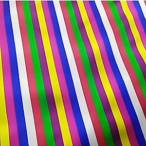 Saekdong Multi-Color Striped Fabric by The Yard for Korean Hanbok Sewing DIY Crafting Fashion Design, Blue, White, Red, Green, Purple, Yellow, Pink, (35 x 35 inches)