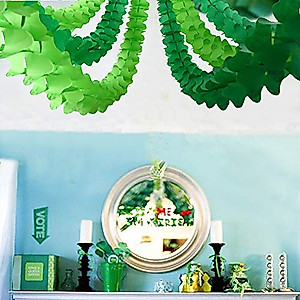 Green Tissue Paper Leaf Garland for St Patricks Party Decoration Four Leaf Shamrock Clover Steamers Spring Party Decor Backdrop Banner Hanging Irish Birthday Wedding Baby Shower Party Supplies