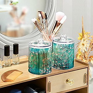 innewgogo Almond Blossom 2 Pack Cotton Swab Ball Holder Organizer Dispenser Plastic Glass Containers with Lids Cotton Swab Container Clear Bathroom Organizer Dispenser for Cotton Swabs