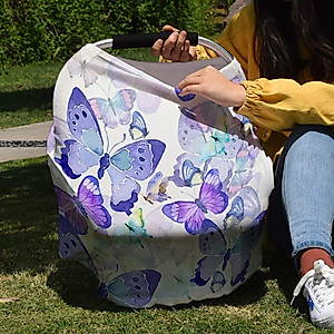 Butterflies Baby Car Seat Cover, Multi-Use Nursing Cover for Boys, Girls, Infants, Snug Warm Stroller Covers for Babies, Watercolors Butterfly Modern Art