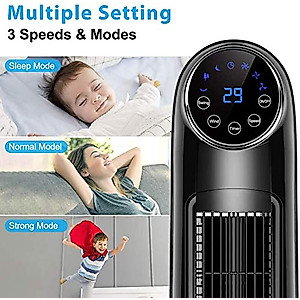 Air Choice Evaporative Cooler with Remote, 48" Bladeless Cooling Tower Fan with 3 Speed & 3 Modes, Quiet High Velocity Tower Fan Air Conditioner with LED screen, Tail Fan with 12 Hours Timer
