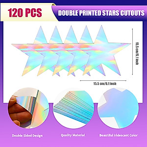 120 Pieces Iridescent Stars Cutouts Double Printed Star Cutouts Aluminum Foil Paper Star Confetti Cutouts 6 Inch Large Glitter Stars Decoration for Bulletin Board Wedding Holographic Party Supplies