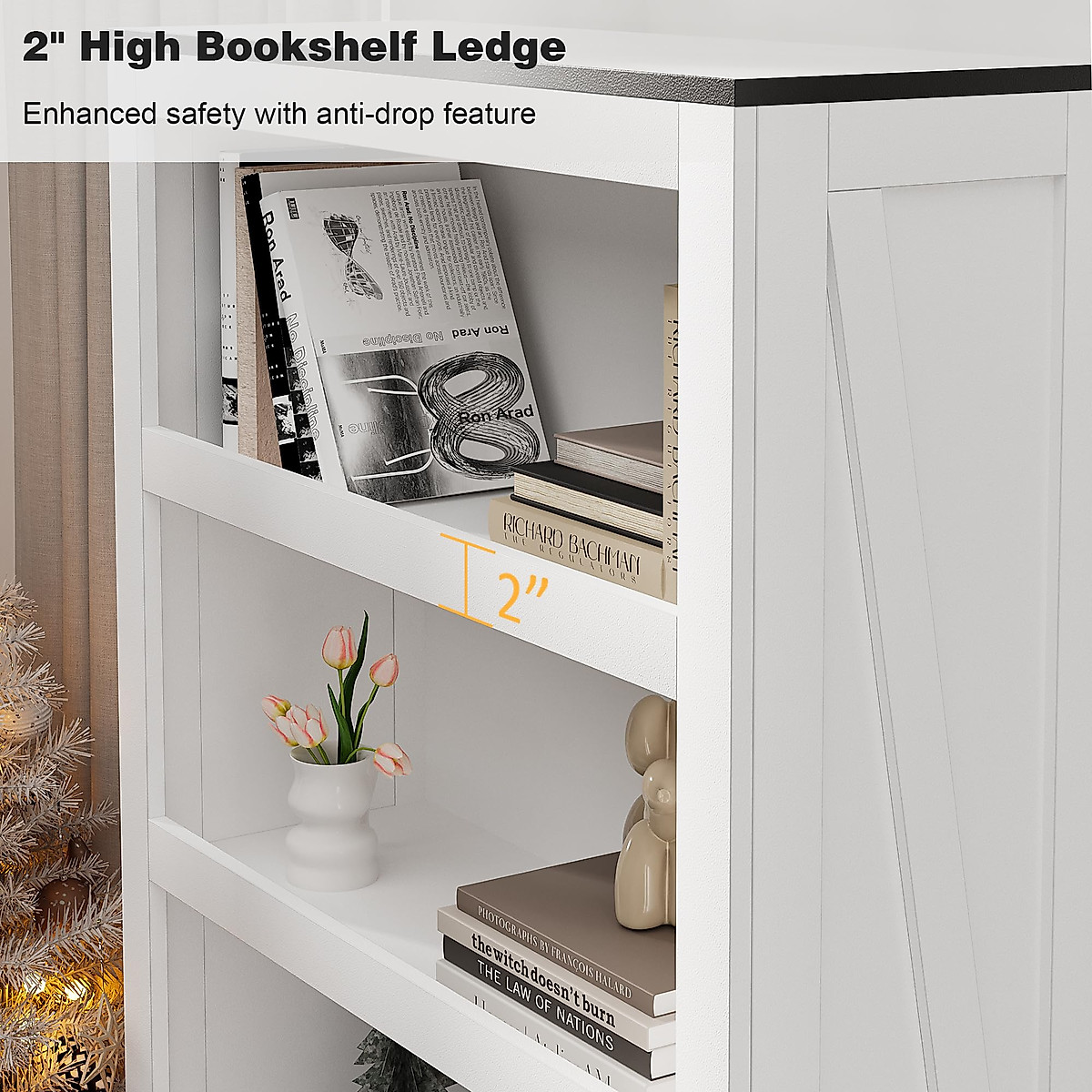 LUMIINOFAMI Bookshelf with Cabinet, 68.9'' Book Shelf with Door 5 Tier Farmhouse Bookshelf with Glass Window, Wood Bookcase Bookshelves Kitchen Pantry for Living Room Home Office Kitchen (White)