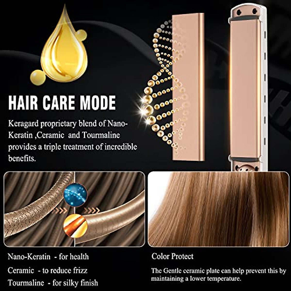 Keragard Hair Straightener,1.25 inch Flat Iron for Hair,Professional Negative Iron Flat Iron with 22 Adjustable Temp,Dual Voltage Flat Iron,2-in-1 Hair Straightener Flat Iron