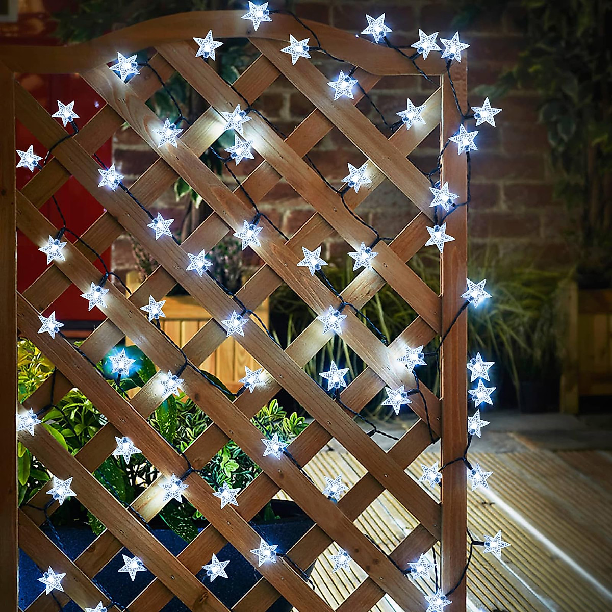 iBaycon Solar Star Lights Outdoor, 32Ft 50LED Star Christmas String Lights, 8 Modes Solar Powered Lights String for House Eaves Roof Christmas Holiday Decorations