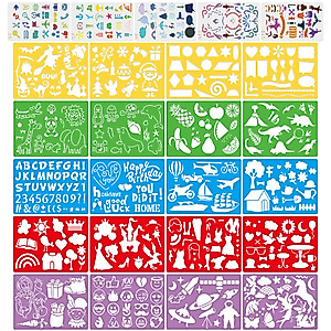 Stencil Drawing Kit for Kids, 25 Pcs Plastic Drawing Stencils with 400+ Shapes, Great Birthday Gift for Boy Girl