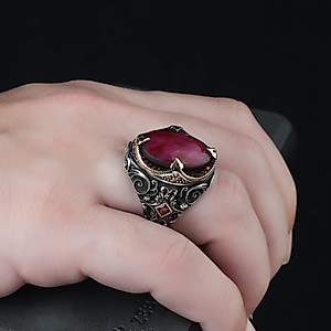 Ruby Stone Men Silver Ring, 925 Sterling Silver Ruby Gemstone Ring, Handmade Turkish Silver Ring with Natural Ruby Stone, Gift for Him gifts for men handmade rings valentines day gifts for him