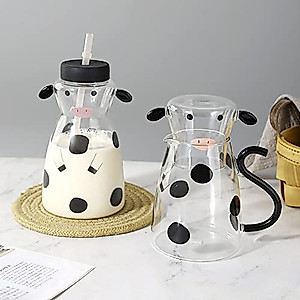 RockTrend Cartoon Cow Clear Glass Bedside Night Water Carafe Set with Tumbler, Pitcher And Cup Night Set
