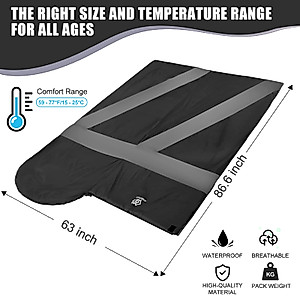 Ultralight Warm Weather Sleeping Bag for Kids Girls Boys Adults, Lightweight Portable Waterproof Comfort with Compression Sack, Great for 3 Season Camping, Backpacking, Traveling, Hiking(Black)