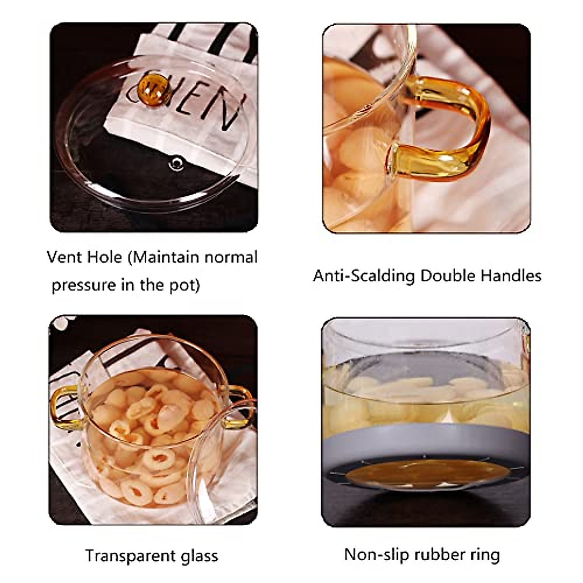 Tzerotone Glass Pots for Cooking on Stove, 2 L/67 FL OZ Heat-resistant Glass Clear Pot and Pan with Lid, Glass Simmer Pot Set for Noodle, Soup, Milk,Tea, Glass Saucepan Stove and Dishwasher Safe