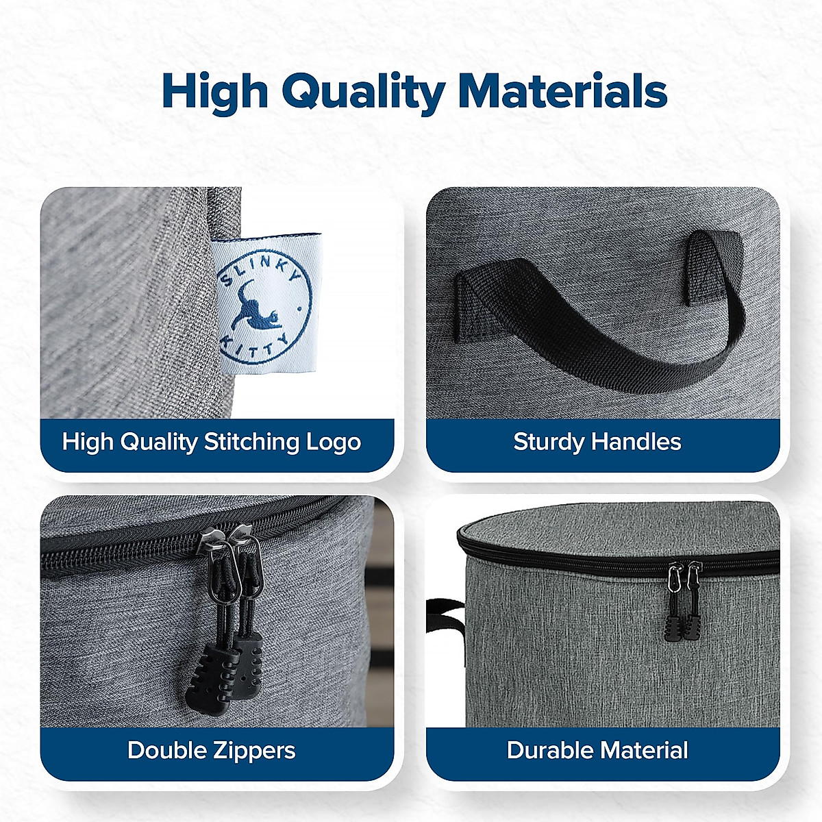 Slinky Kitty Toy Storage Organizer & Playmat - Large 2-in-1 Toy Bin and Play Mat with Metal Wire Support, Zip Closure, Side Handles - Modern Storage Solutions for Kid's Playroom & Nursery – 15x19"