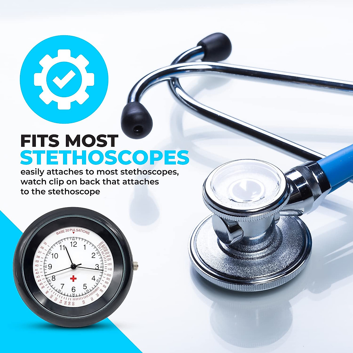 Nurse Stethoscope Watch - Lightweight Metal Frame- Attaches Directly to Stethoscope for All Medical Professionals