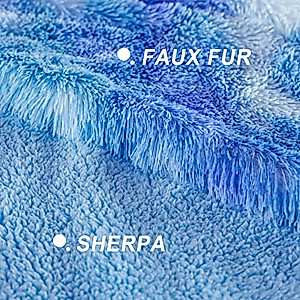 BEAUTEX Faux Fur Throw Blanket, Soft Sherpa Fluffy Blankets, Warm Thick Plush Flannel Blanket, Luxury Fuzzy Blankets for Home Room Decor, Shaggy Cozy Throw Blanket for Couch Sofa Bed Blue, 50x 60