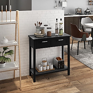 GOFLAME Console Table with Storage, Wooden Small Entryway Table with 2 Drawers, Open Storage Shelf, Rubber Wood Legs, Modern Entry Table, Narrow Sofa Table for Living Room, Hallway, Entrance (Black)