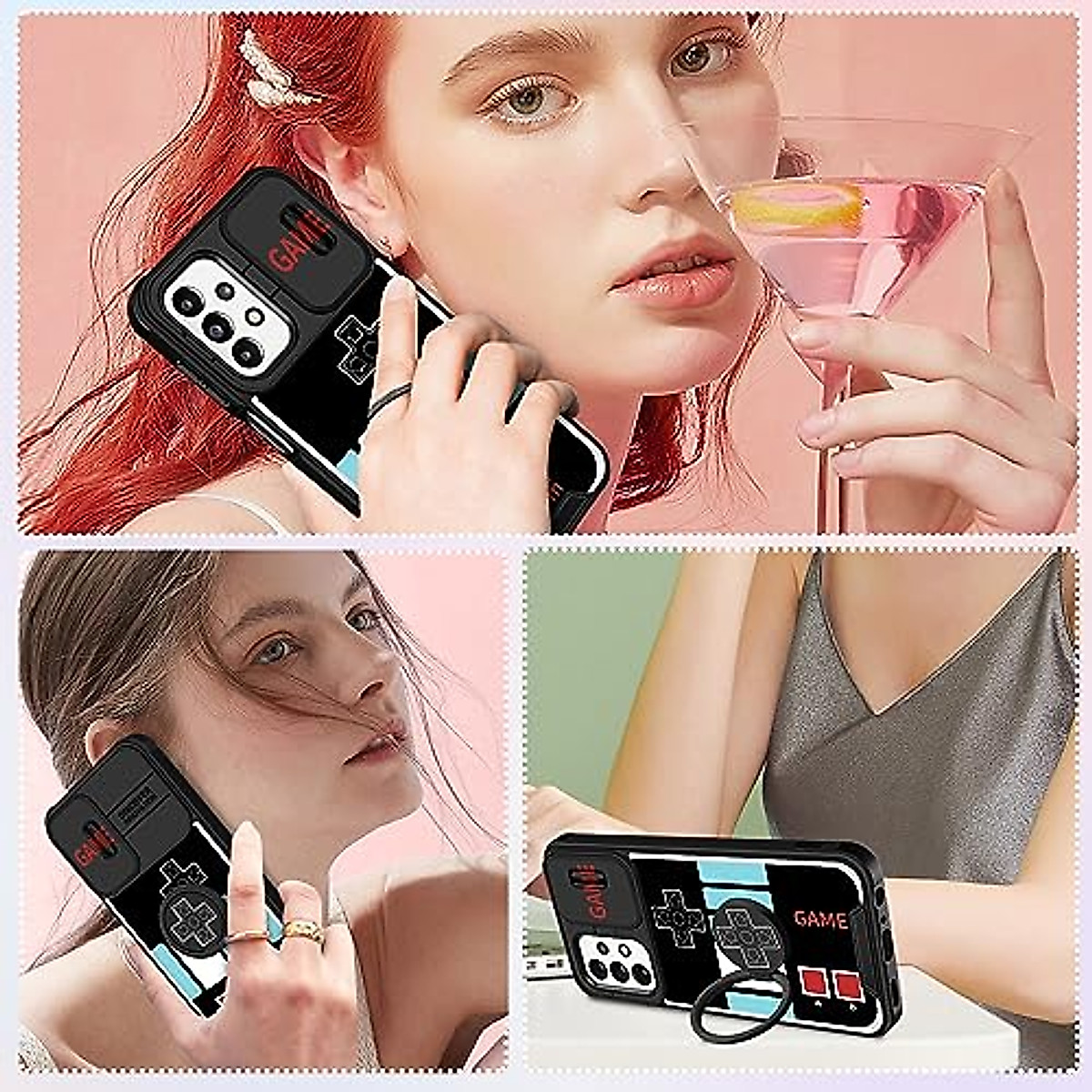 Funermei (2in1 for Samsung Galaxy A23 5G Case for Women Game-Boys Cute Console Phone Cover Girls Men Cartoon Fashion Cool Design with Camera Cover and Ring Stand for Galaxy A23 5G/4G Case