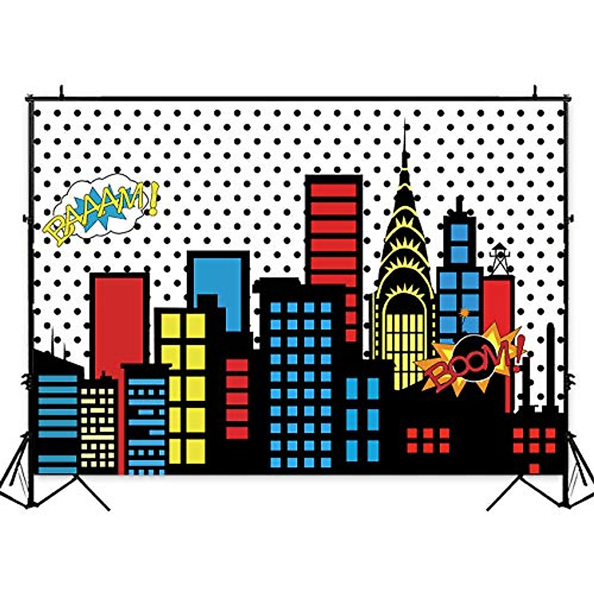 Art Studio 7x5ft Superhero Super City Photography Backdrops Skyline Buildings City Boom Photo Background Children Birthday Party Banner Photo Studio Booth Cake Table Decor Vinyl