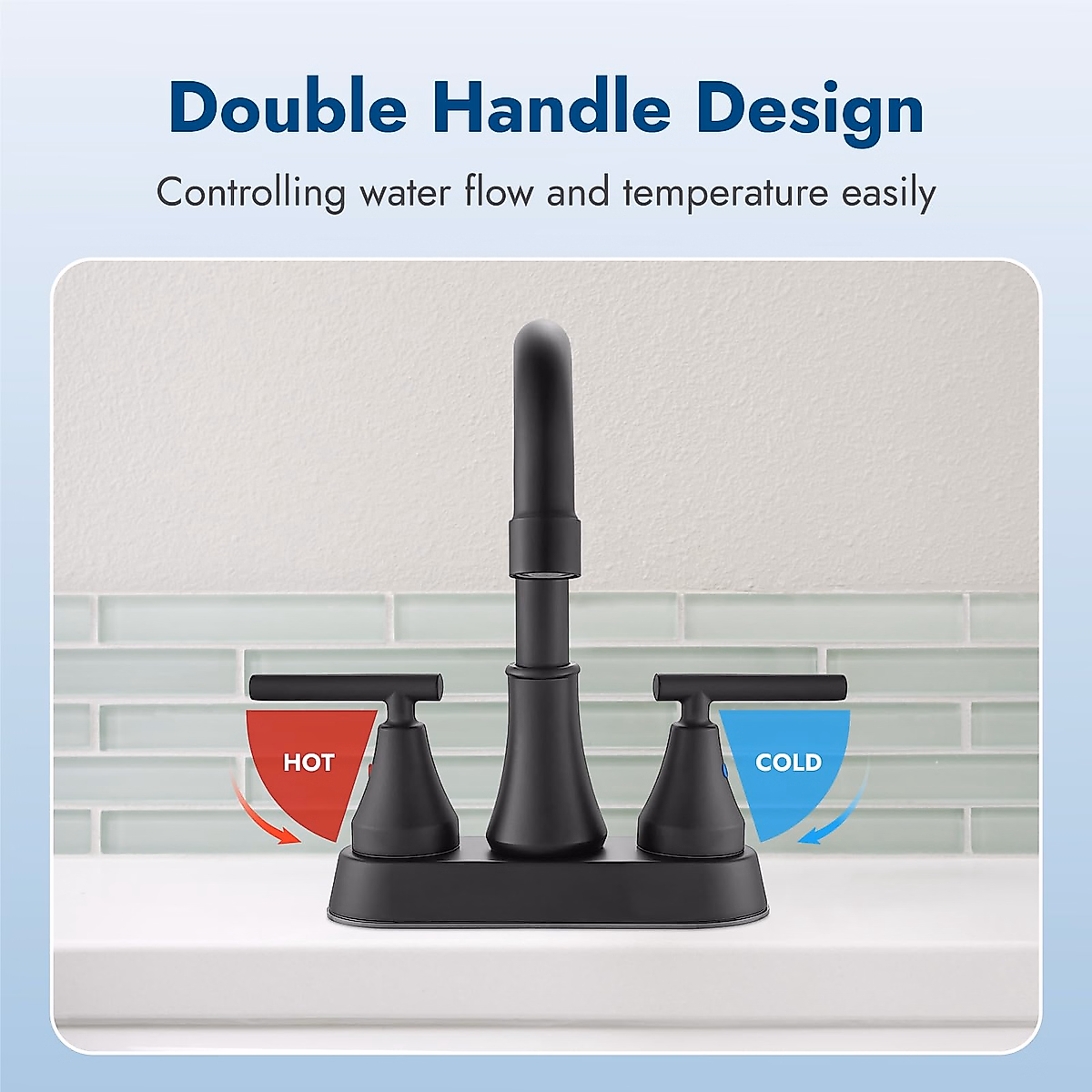 Cinwiny Bathroom Faucets 4 Inch Centerset Bathroom Sink Faucet Deck Mounted Swivel Spout Vanity Lavatory Faucet with Pop-Up Drain and Supply Lines 2 Handle Utility RV Sink Faucet,Matte Black