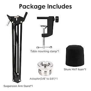WIBOND Shure MV7 Boom Arm with Pop Filter, Adjustable Suspension Boom Scissor Shure MV7 Stand with Mic Cover