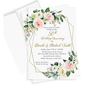 All Ewired Up Anniversary Invitations and Envelopes, Blush Pale Pink Floral Invites with Greenery, Elegant and Modern Bridal Shower Invites, 50th 25th 60th Personalized