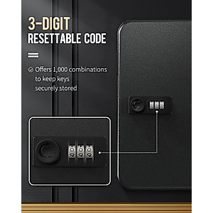 Uniclife 28-Key Steel Key Cabinet with Combination Lock Wall Mounted Key Organizer with Resettable Code Black Digital Security Box with Hooks and Large Key Tag Labels Identifiers in 5 Assorted Colors