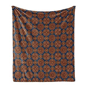 Ambesonne Mandala Throw Blanket, Abstract Circles Oriental Simple Round Ornament, Flannel Fleece Accent Piece Soft Couch Cover for Adults, 50" x 70", Night Blue Burgundy