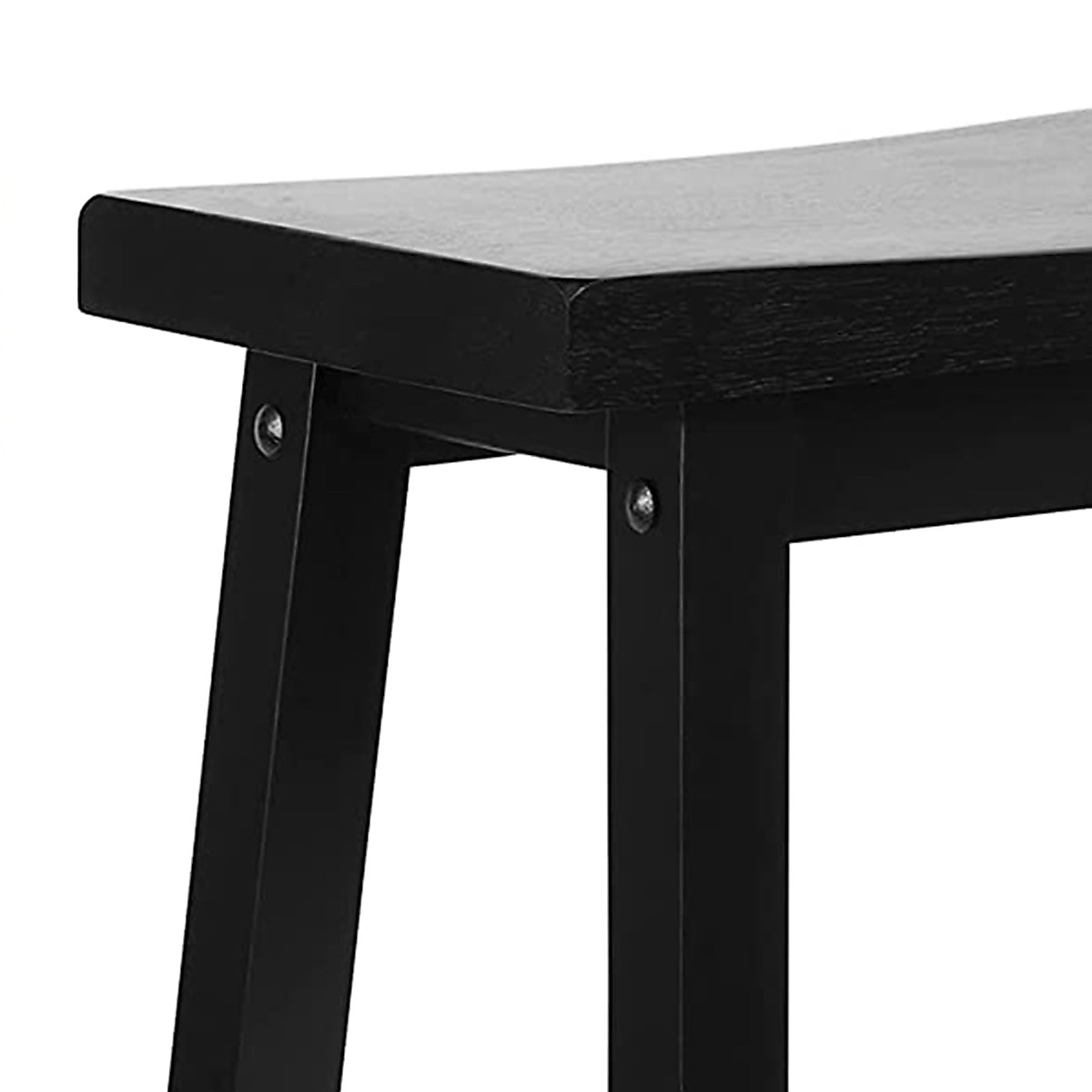 PJ Wood Classic Modern Solid Wood Backless Saddle Seat, 24 Inches Tall Easy Assemble Counter Stool with Durable Construction, Black (2 Pack)