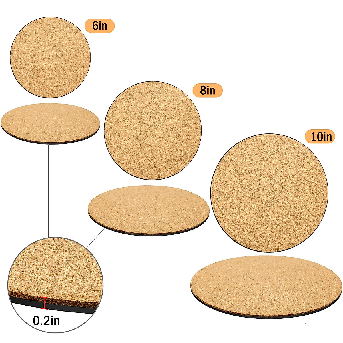 3 Pieces Cork Plant Mat Round Cork Plant Coasters DIY Cork Pad Plant Plate Pad for Gardening, Indoor and Outdoor Pots, DIY Craft Project (Nude and Black, 6 Inches, 8 Inches, 10 Inches)