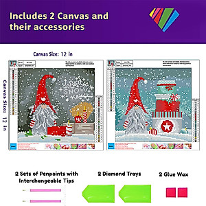 OFRKE 2-Piece Christmas Diamond Painting Kits for Adults,Gnomes Diamond Art Full Drill Round Gem Art 5D Diamond Dots Suitable Home Wall Decor 12"x12"