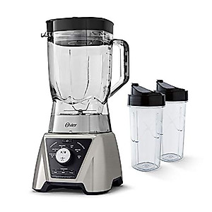 Oster BLSTTS-CB2-000 Pro Blender with Texture Select Settings, 2 Blend-N-Go Cups and Tritan Jar, 64 Ounces, Brushed Nickel