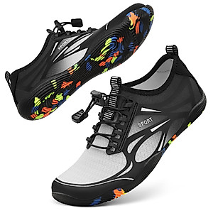 Water Shoes for Men Women River Shoes Adult Swim Beach Lake Pool Aqua Socks Barefoot Quick Dry for Hiking Surfing Kayaking Cruise Ship Essentials Size Women 12 / Men 10.5(Black White)