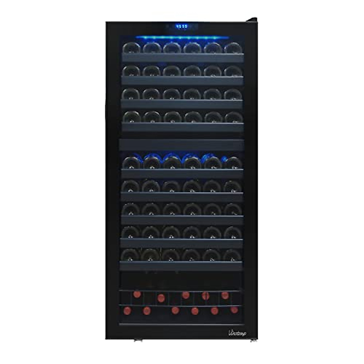 Vinotemp VT-122TS-2Z Cellar Cooler Refrigerator,Dual Zone Freestanding Wine Fridge with Adjustable Temperature Control, Glass Door and Safety Lock, 110 Bottle, Black, 24-Inch