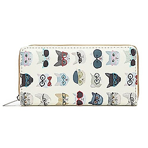 Ecohaso Women Zip Around Organizer Wallet PU Clutch Long Purse Cartoon Printed Wallet (Cats)