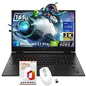 HP Omen 17.3" Gaming Laptop - QHD 165Hz Display, Intel 24 Cores i9-13900HX, GeForce RTX 4080, 64GB DDR5, 4TB SSD, WiFi 6E, Backlit Keyboard, Windows 11 Pro, with Wireless Silent Mouse