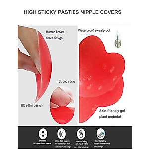 Kelivy Pasties Nipple Covers Rave, Red Heart Thin Nipple Pasties Adhesive Silicone Reusable Stickers Petals for Women 2 Pairs