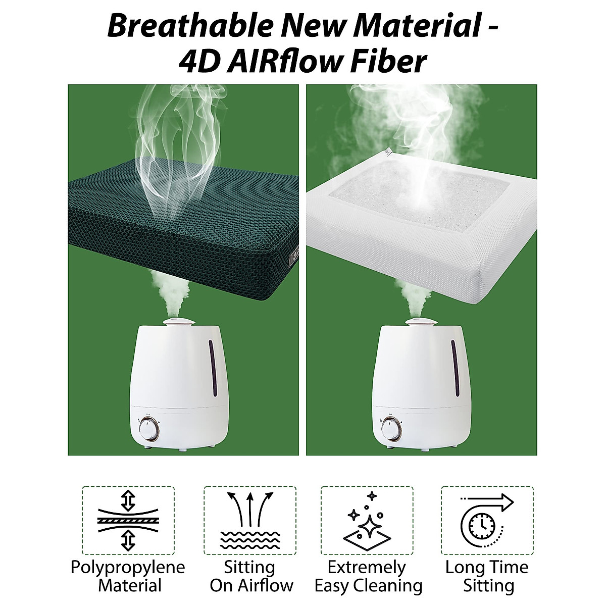 AOSYCO 4D Airflow Seat Cushion, Long Sitting Office Chair Pad, Pressure Relief Cushion Butt Lumbar Back Support, Extremely Easy Cleaning for Wheelchairs, Outdoor Patio with Covers, 1in (Height)