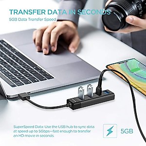 4-Port USB 3.0 Hub, KEYMOX Compact Size Data USB Hub for MacBook, Mac Pro, Mac Mini, iMac, Surface Pro, XPS, PC, Flash Drive, Mobile HDD (Charging Not Supported)