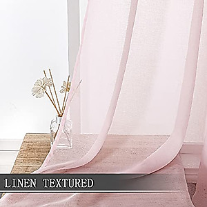 Tollpiz Sheer Valance Linen Textured Bedroom Valance Curtains Sheer Light Filtering Rod Pocket Voile Curtain Valances for Living Room, 54 x 16 inches Long, Pink, Set of 1 Panel