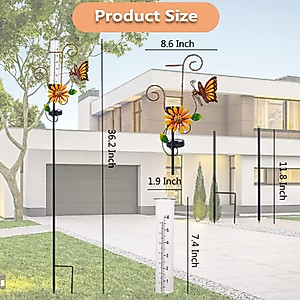 HOBYLUBY Rain Gauge Outdoor, Solar Rain Gauge with 6" Capacity Glass Butterfly for Garden, Lawn, Yard Decor