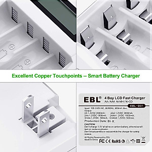EBL LCD Battery Charger Smart Individual 907 AA AAA Rechargeable Battery Charger for Ni-MH Ni-CD Rechargeable Batteries