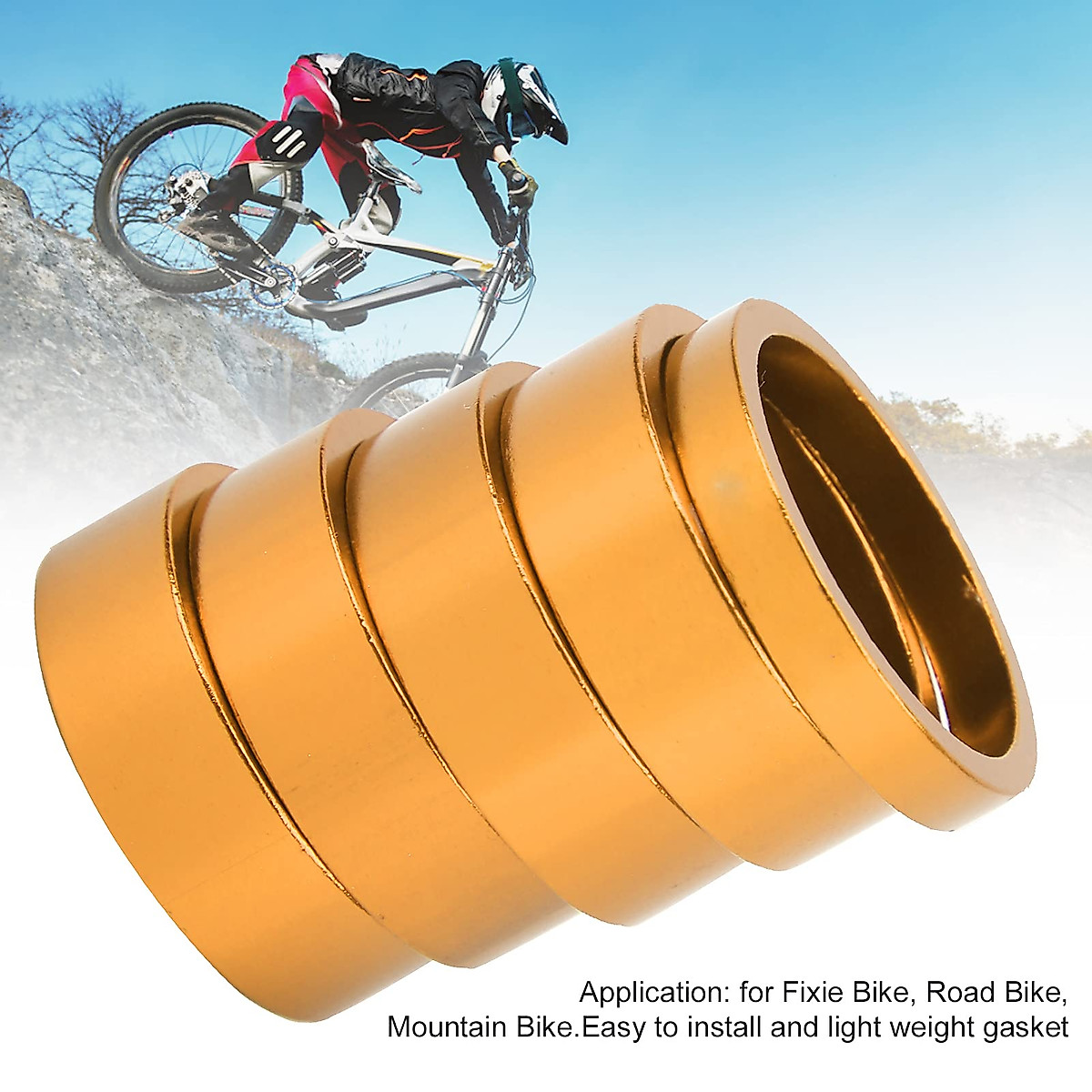 5 Pieces Mountain Bike Front Fork Washer, Stem Headset Spacer Fork Gasket(Gold)