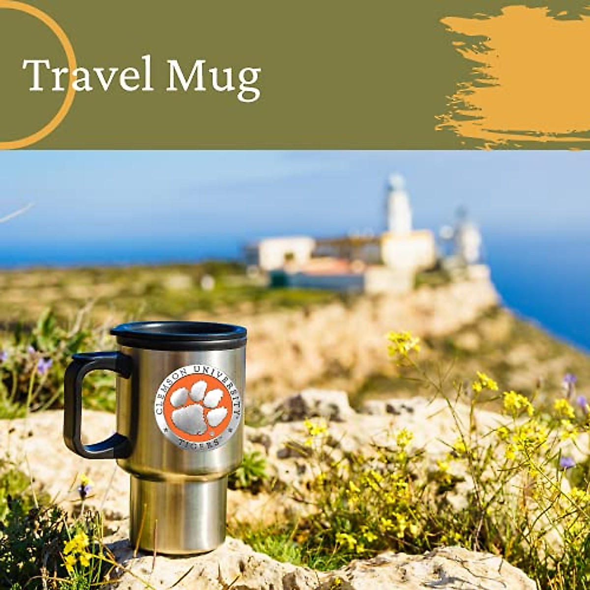 Heritage Pewter Clemson14 oz. Travel Mug | Insulated Tumbler for Coffee, Beverages | Intricately Crafted Metal Pewter Alma Mater Inlay