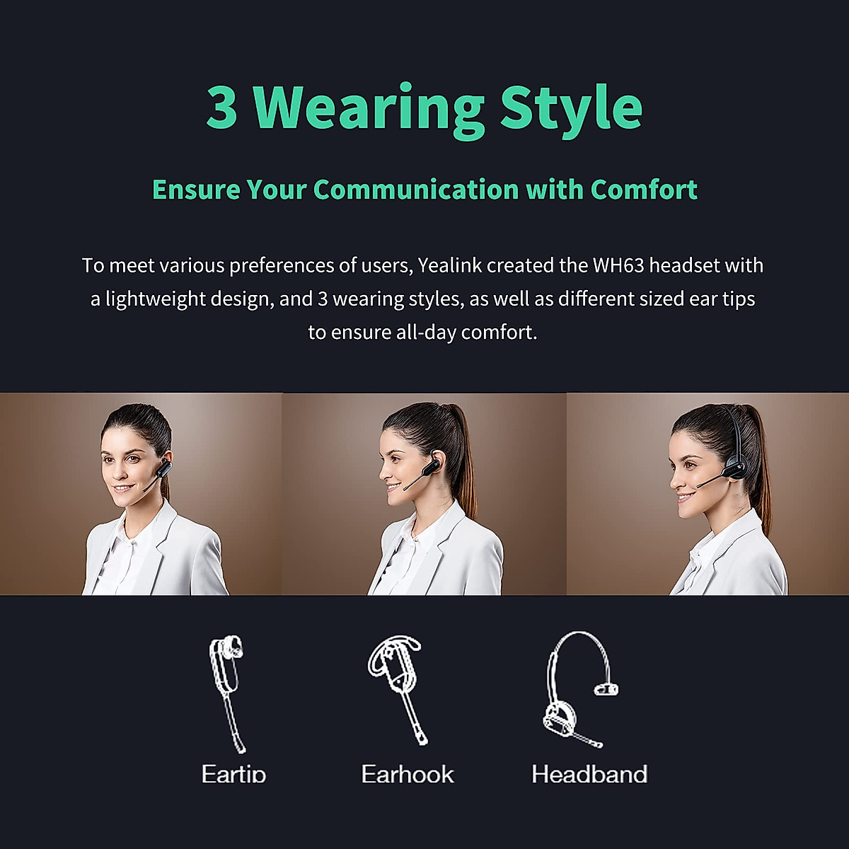 Yealink WH63 Wireless Headset with Microphone for Computer PC Laptop Teams Certified Headset Office IP VoIP Phones Noise Canceling Mic Single Ear Headset with Charge Stand for Unified Communication
