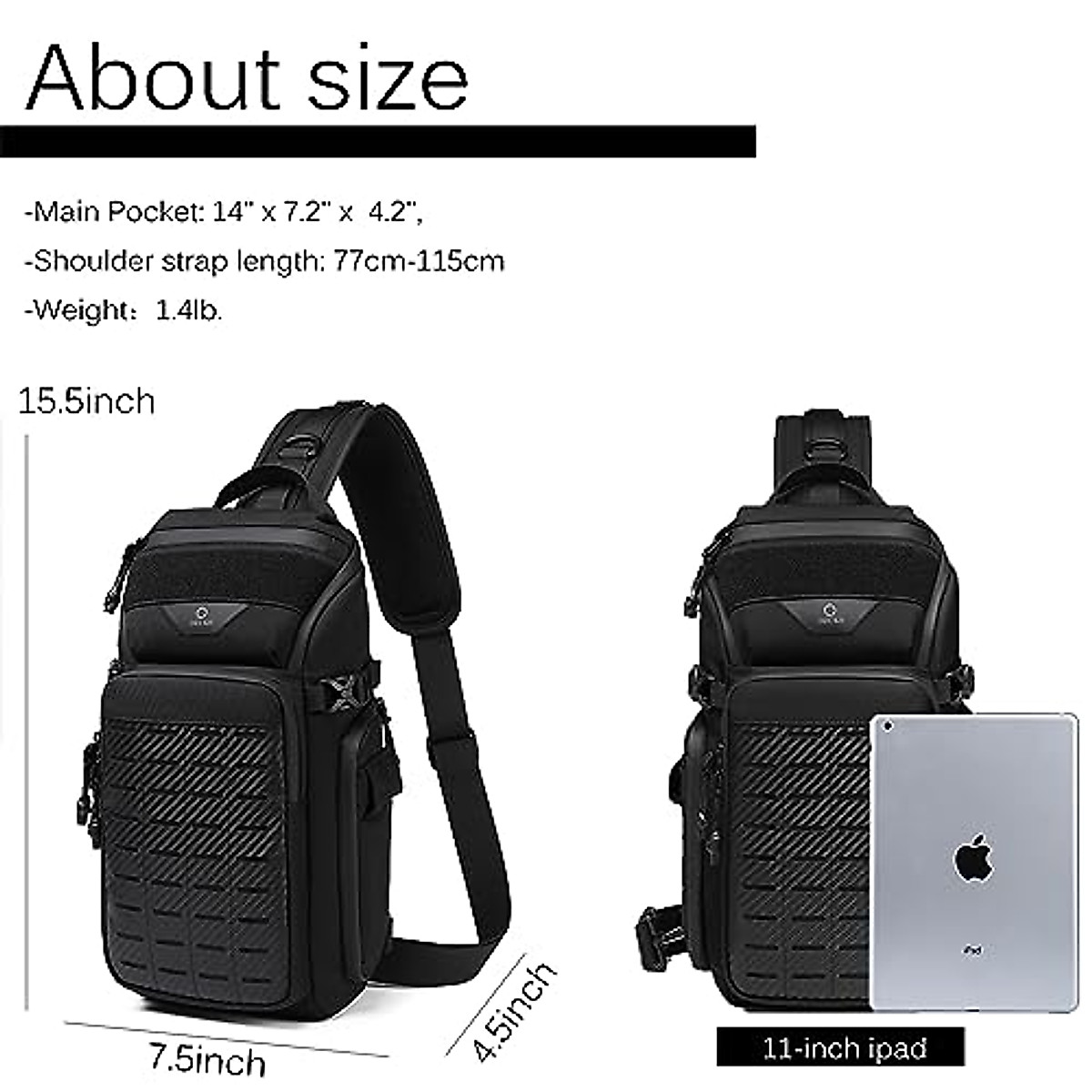 OZUKO Sling Bag, Chest Shoulder Backpack Crossbody Bag for 11-inch iPad Pro, Water-resistant Lightweight Daypack with 6 Pockets for Travel, Work, Sport, 8L (Black 3.0)
