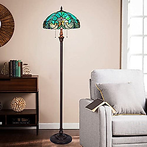 COTOSS Tiffany Floor Lamp,Stained Glass Lamp Shade,Vintage Antique Style Standing Double Light for Living Room & Bedroom