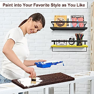 AGM Floating Shelves, Bathroom Floating Shelf Set of 2, Carbonized Black Wall Storage Shelf with Towel Bar, Wall Mounted Shelves for Plants, Book, Bathroom, Bedroom, Kitchen, Living Room Decoration