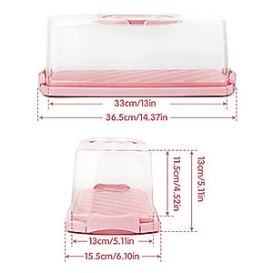 HOYA PONYOO 2-Pack Plastic Rectangular Bread Box with Clear Lid, Loaf Cake Keeper, Portable Bread Keeper Storage Container with Handle (Pink)