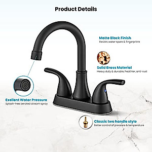 gotonovo Matte Black 4 Inch Centerset Bathroom Sink Faucet 2 Hole Lavatory Mixer Tap Deck Mount 2 Handles with Pop Up Drain and Water Supply Lines