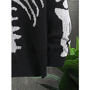 GORGLITTER Men's Skeleton Cardigan Sweater Y2K Long Sleeve Lightweight Open Front Sweater Black and White Large