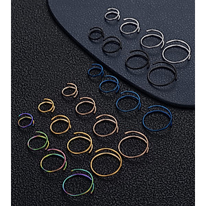 Akeoqi 24Pcs Double Nose Hoop Ring for Single Piercing Stainless Steel Nose Rings Twist Spiral Nose Ring Nostril Piercings Jewelry 6-12MM Bendable for Women 20G